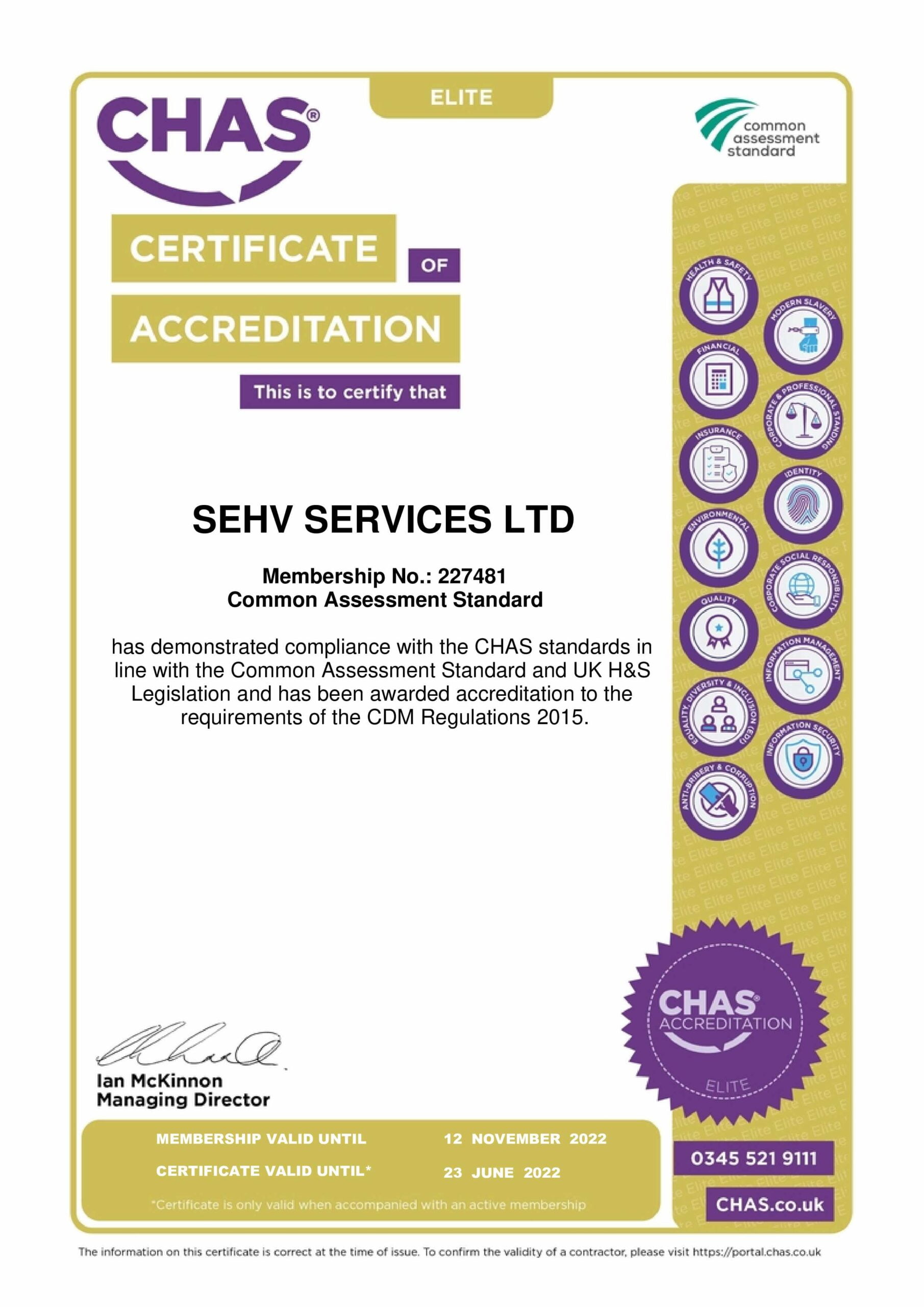 “Elite” Accreditation with CHAS - SEHV Services
